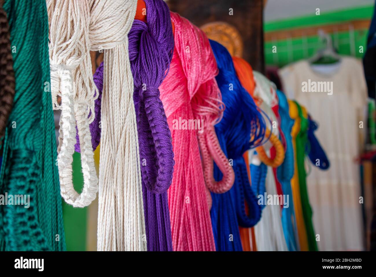 Colorful Hammocks hanging in Cancun Local Fair. These Mayan hammocks ...