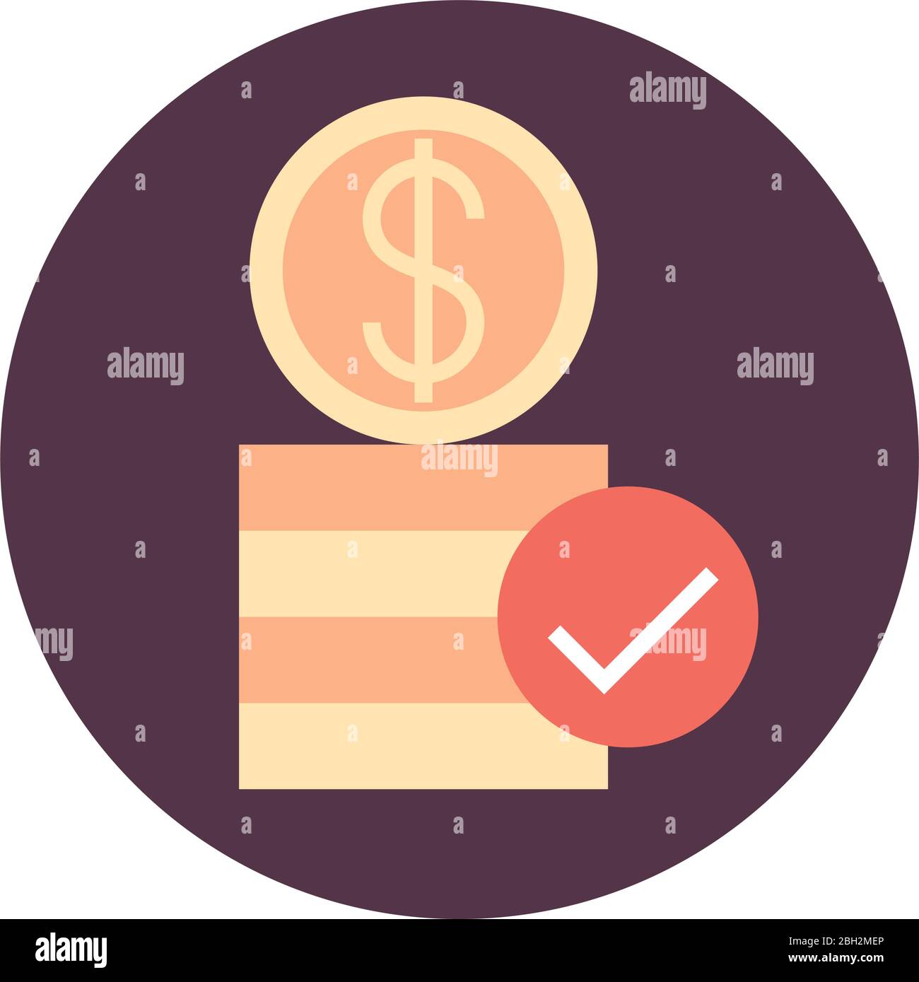 mobile banking, stack money coins check mark vector illustration block ...