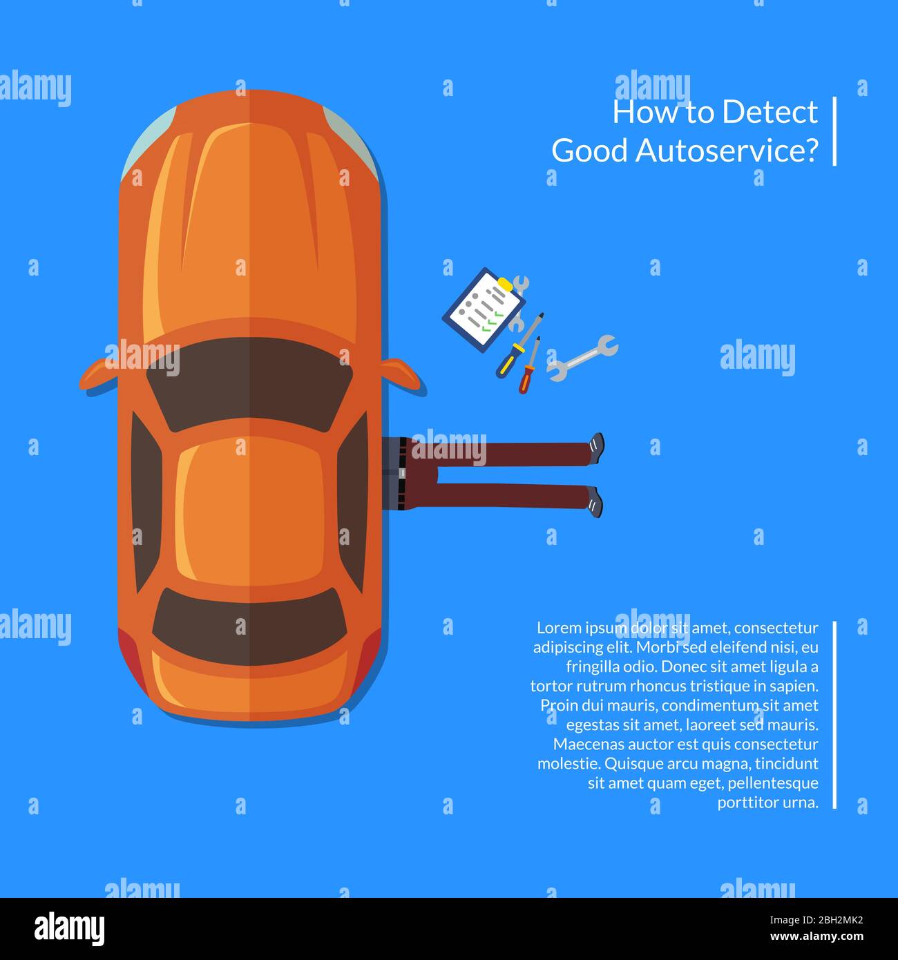 Vector mechanic lying under car with instruments view from above ...