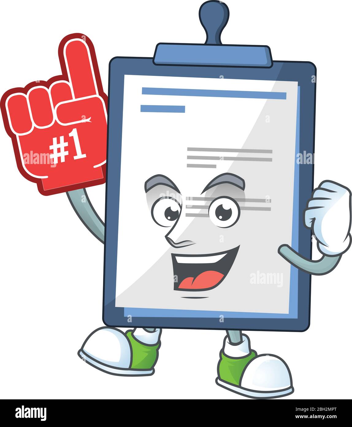 Cartoon character concept of medical note holding red foam finger Stock ...