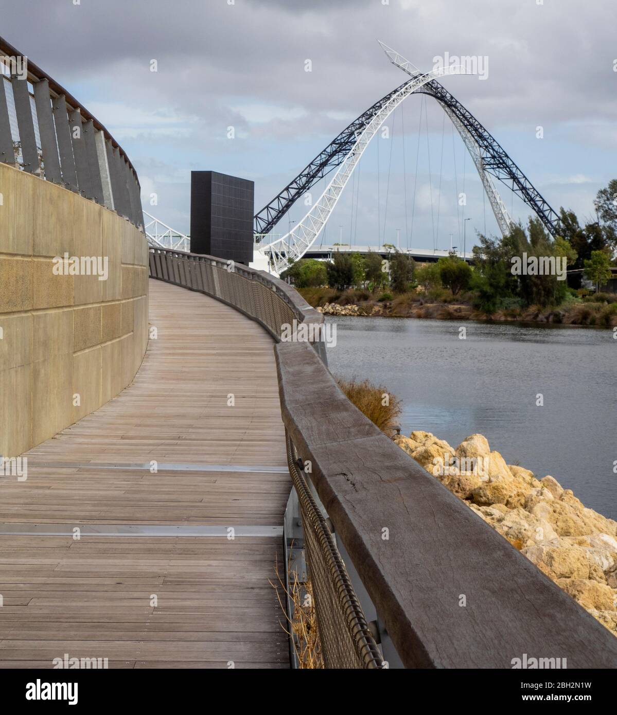BHP Boarwalk along side Optus Stadium and Matagarup Bridge in ...