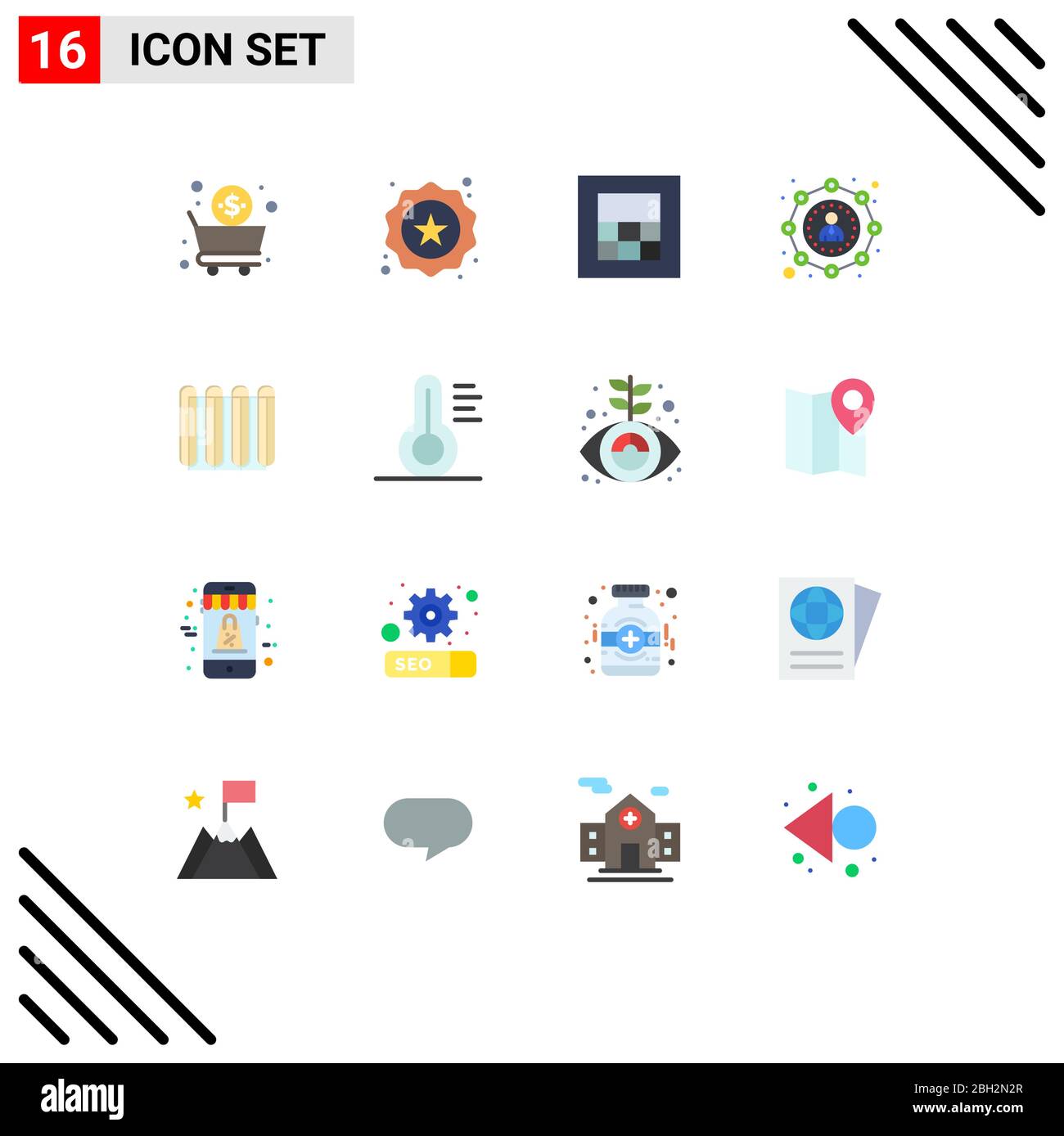 Set of 16 Modern UI Icons Symbols Signs for radiator, heater, calculator, battery, marketing ...