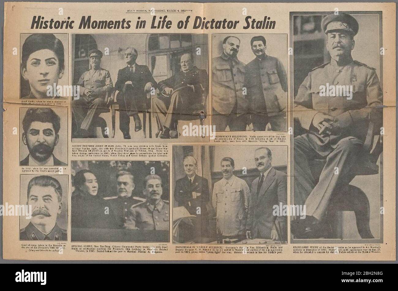 Historic moments in the life of dictator Stalin. [Spread with eight ...