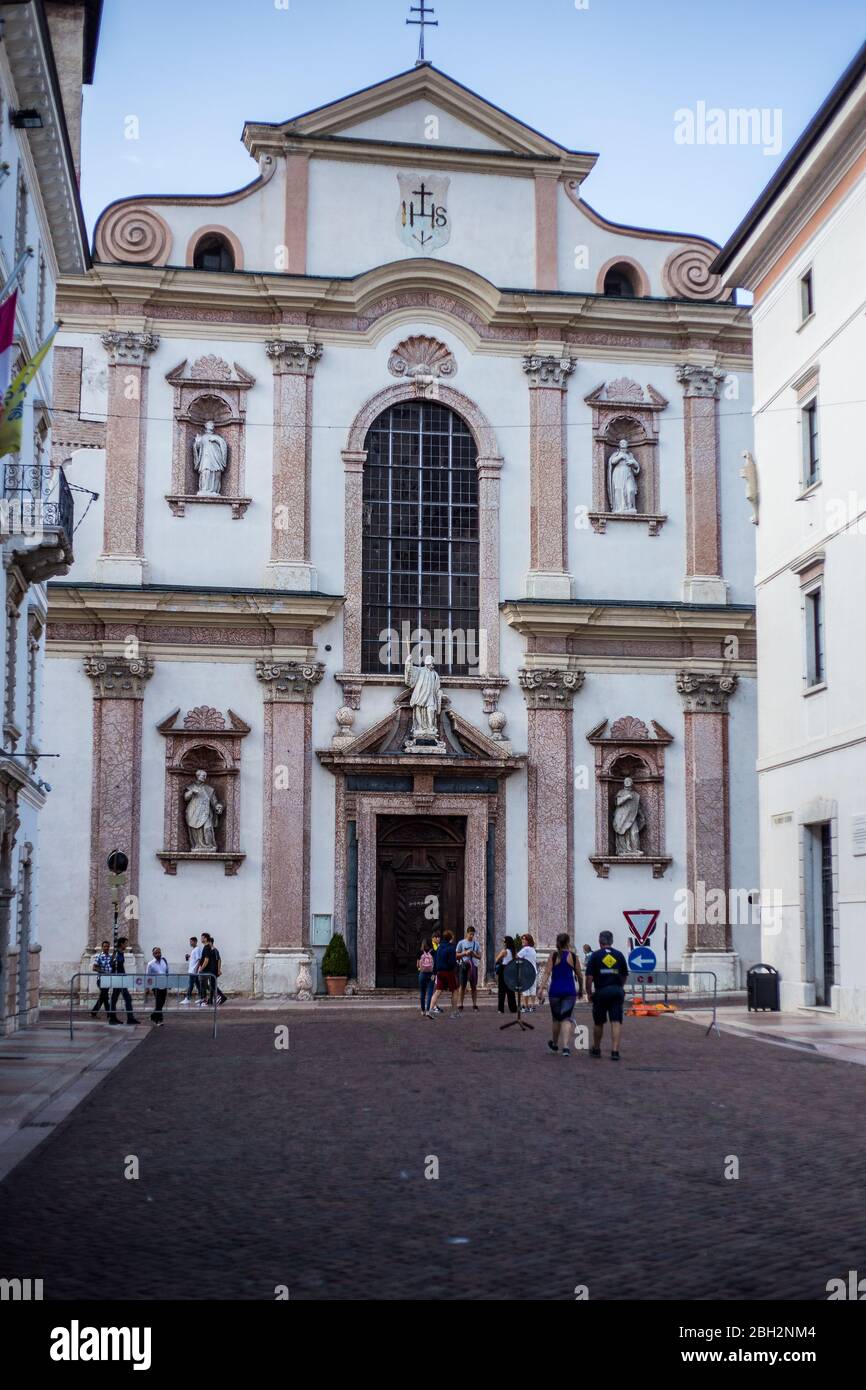 Trento, Italy - August 15, 2019: People in front of Chiesa di San ...