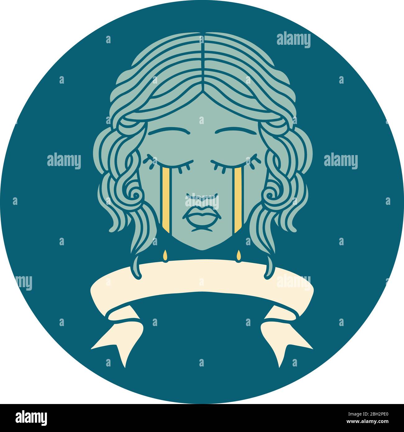 tattoo style icon with banner of female face crying Stock Vector Image ...