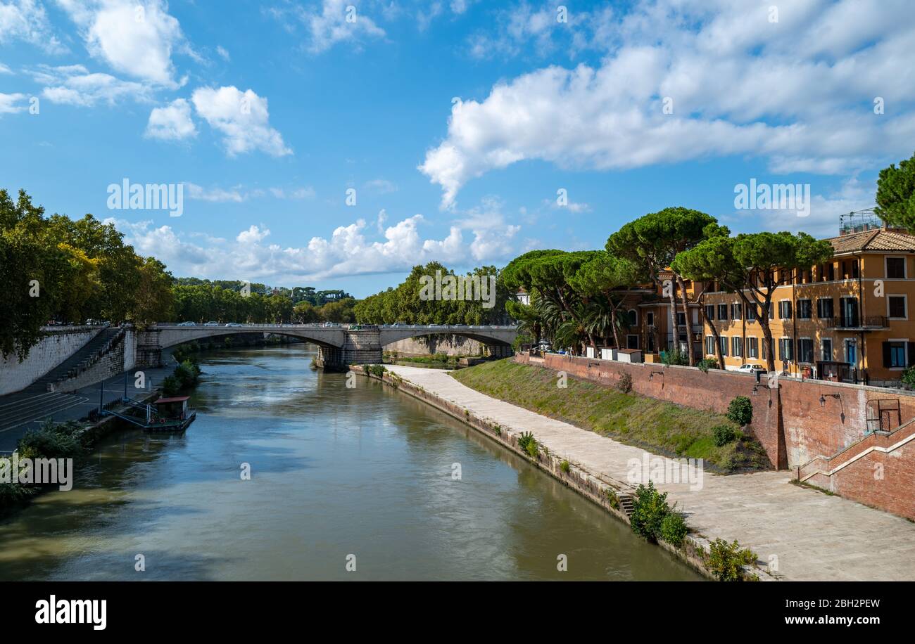 Italy, Rome, panoramic view of the Tiber river with the Tiberina island ...