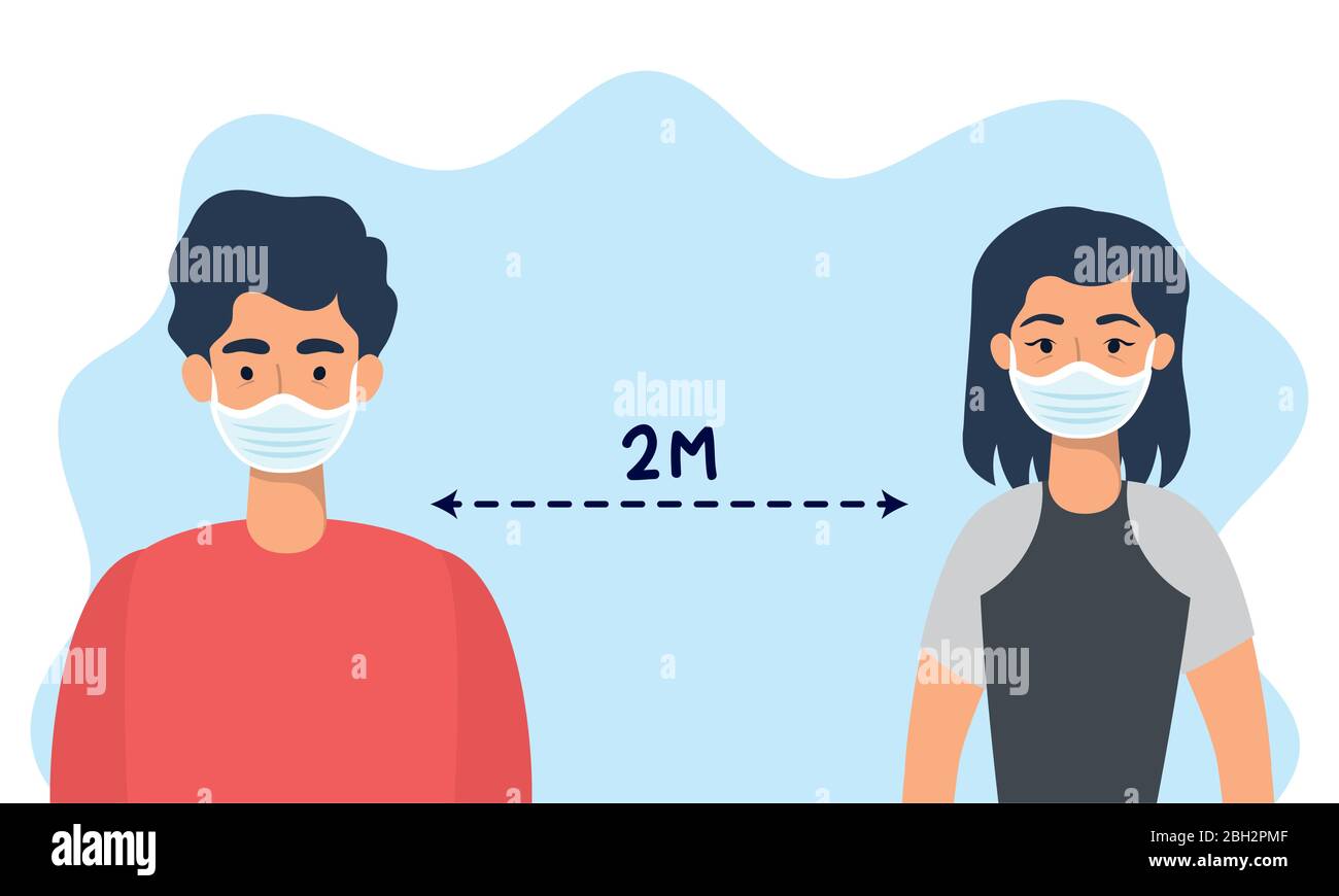 couple using face masks with social distancing for covid19 Stock Vector ...