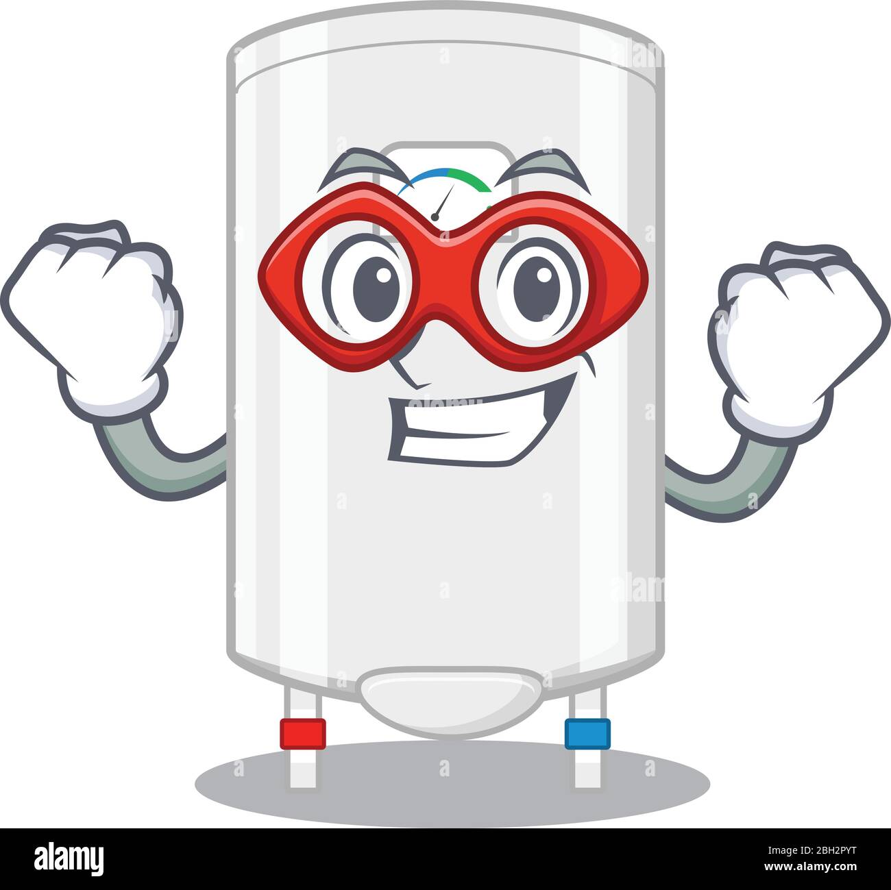 A cartoon character of gas water heater performed as a Super hero Stock ...