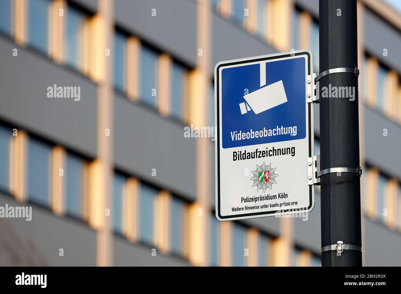 Cologne, Deutschland. 22nd Apr, 2020. Information sign for surveillance ...