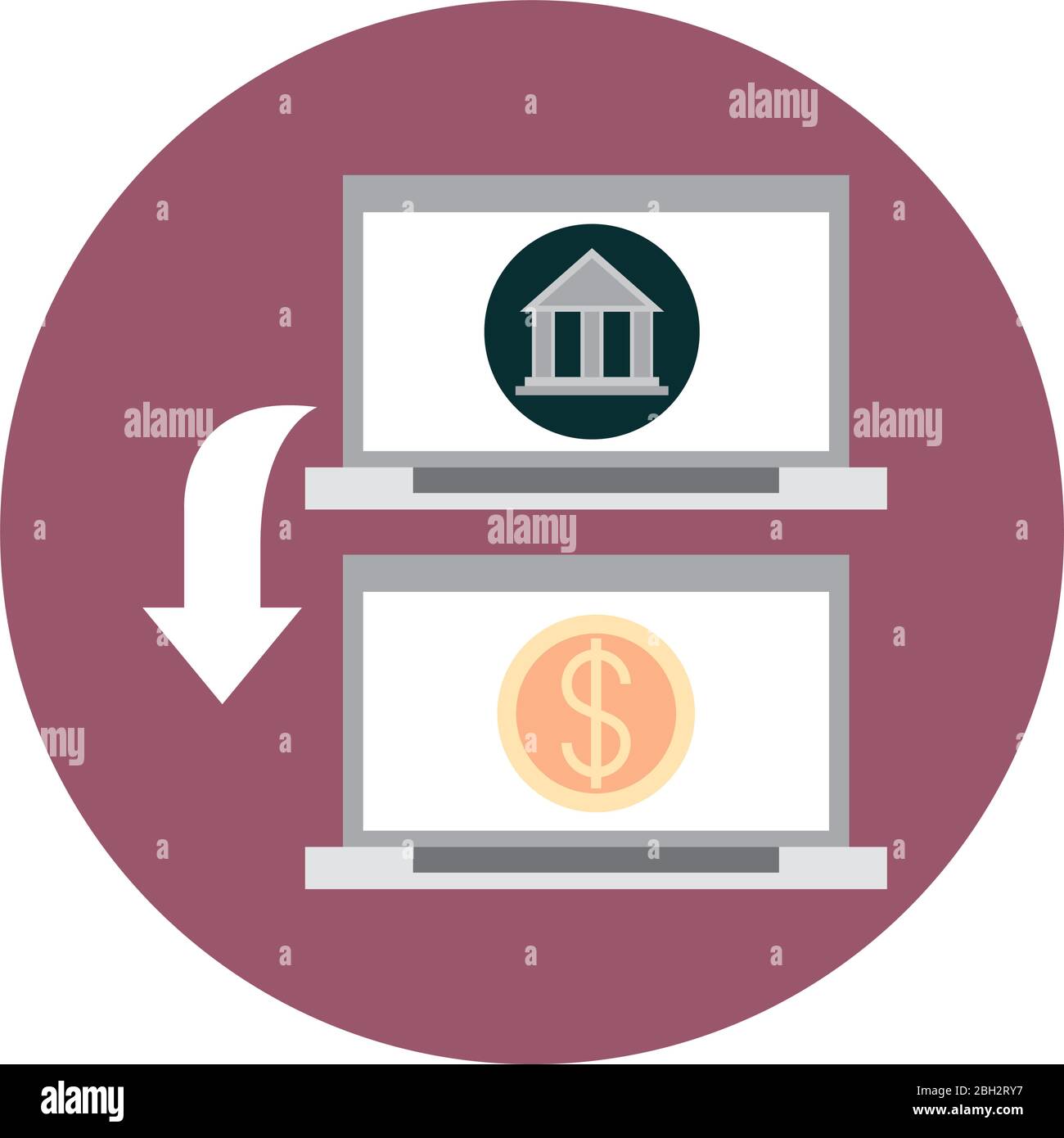 mobile banking, laptops connected bank transaction money vector ...