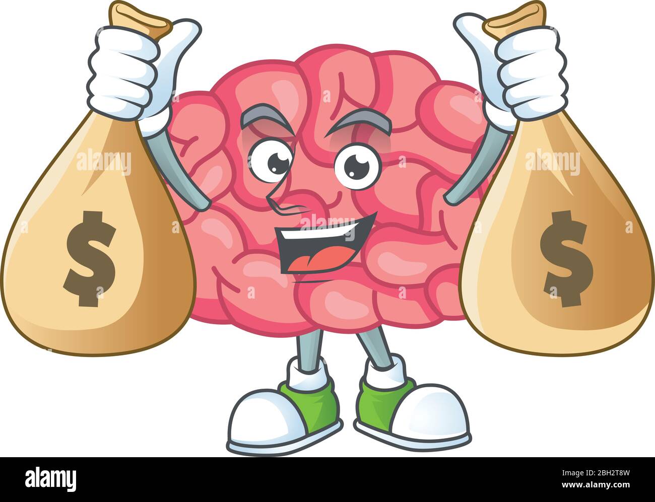 Blissful rich brain cartoon character having money bags Stock Vector ...