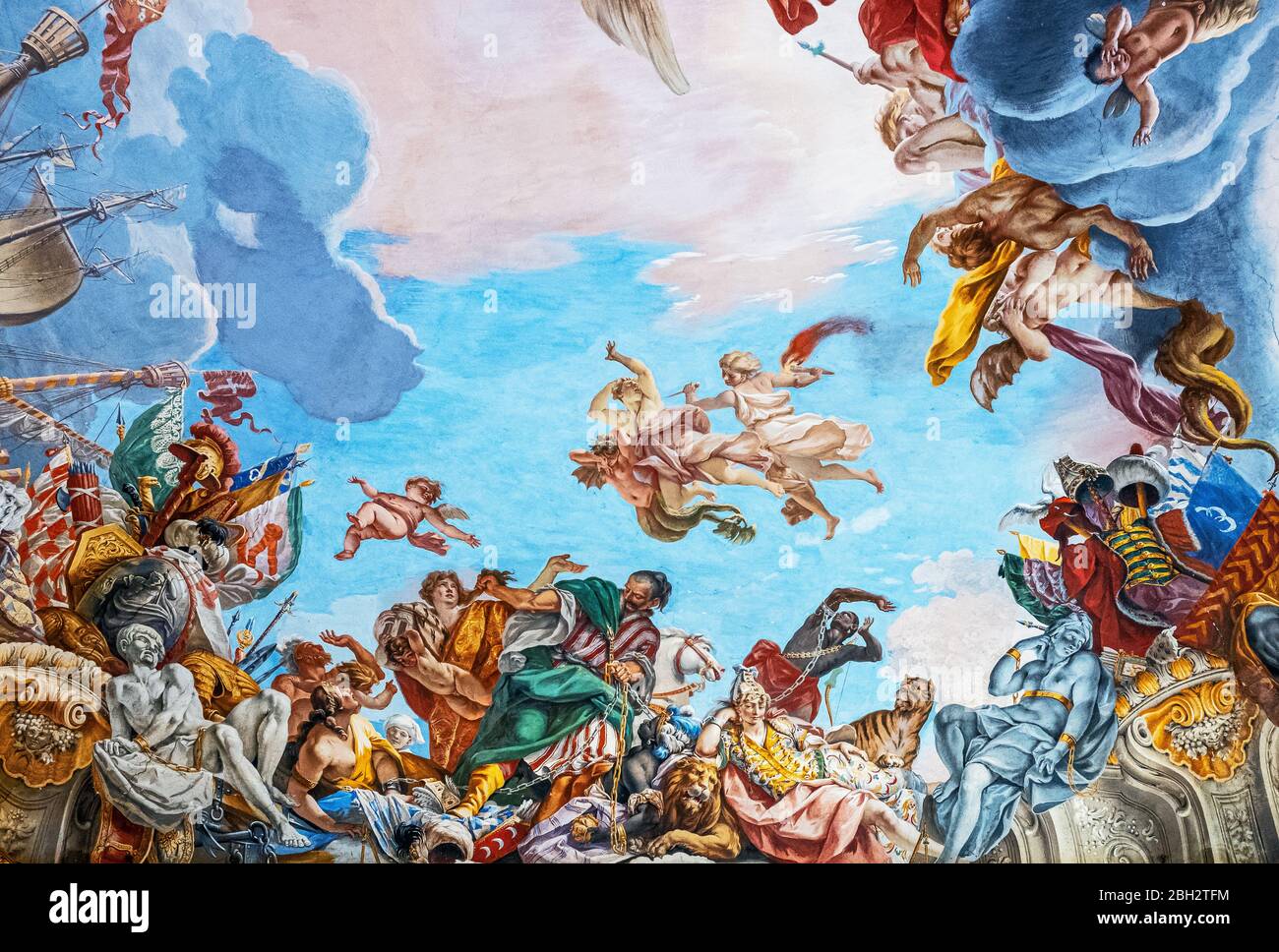 Rome, Italy - August 19, 2017: Colonna Palace, the Great Hall ceiling ...
