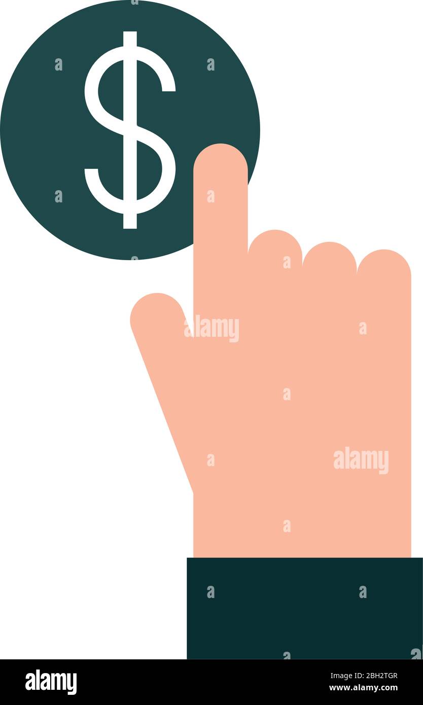 mobile banking, hand touching money button vector illustration flat ...