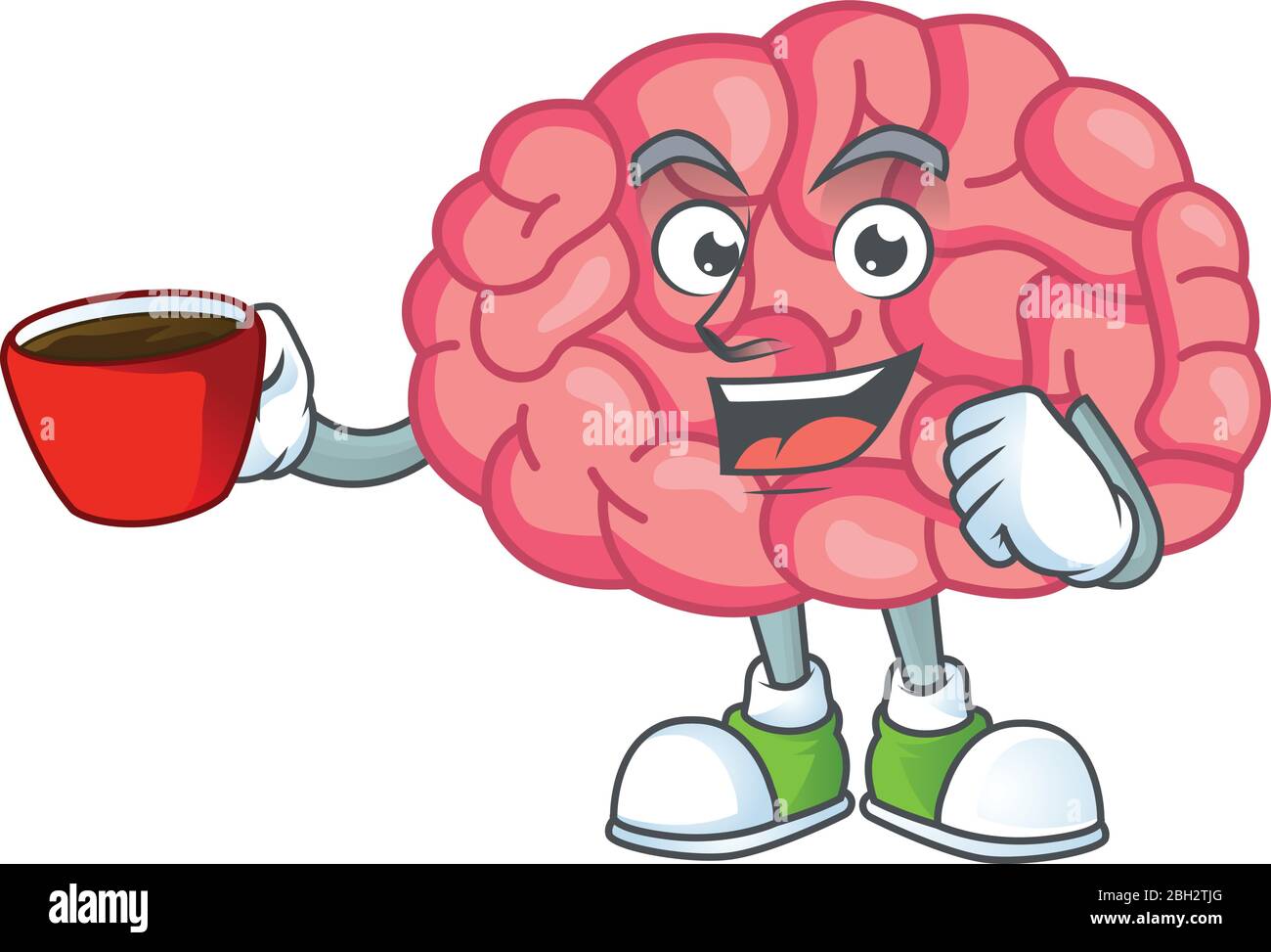 An image cartoon character of brain with a cup of coffee Stock Vector ...