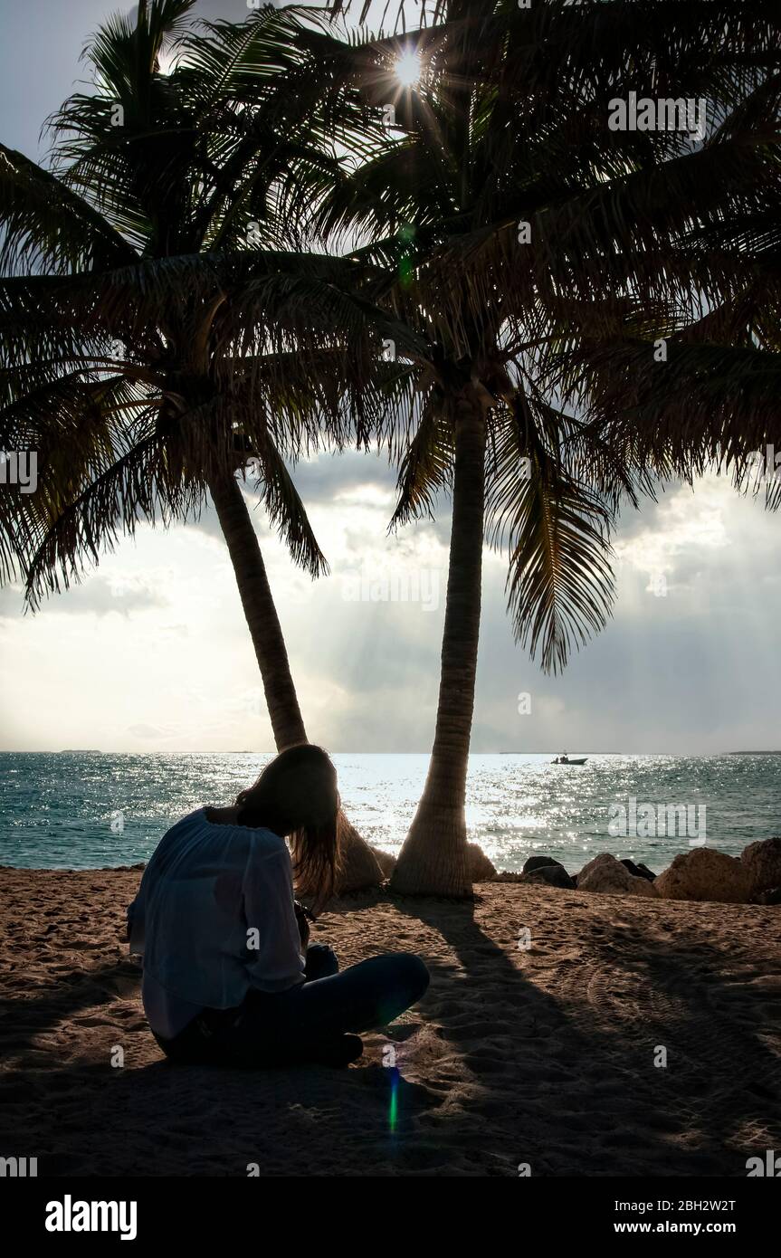 One person sitting under palm tree hi-res stock photography and images ...