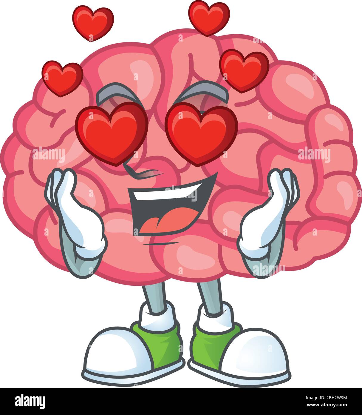 Charming brain cartoon character with a falling in love face Stock ...