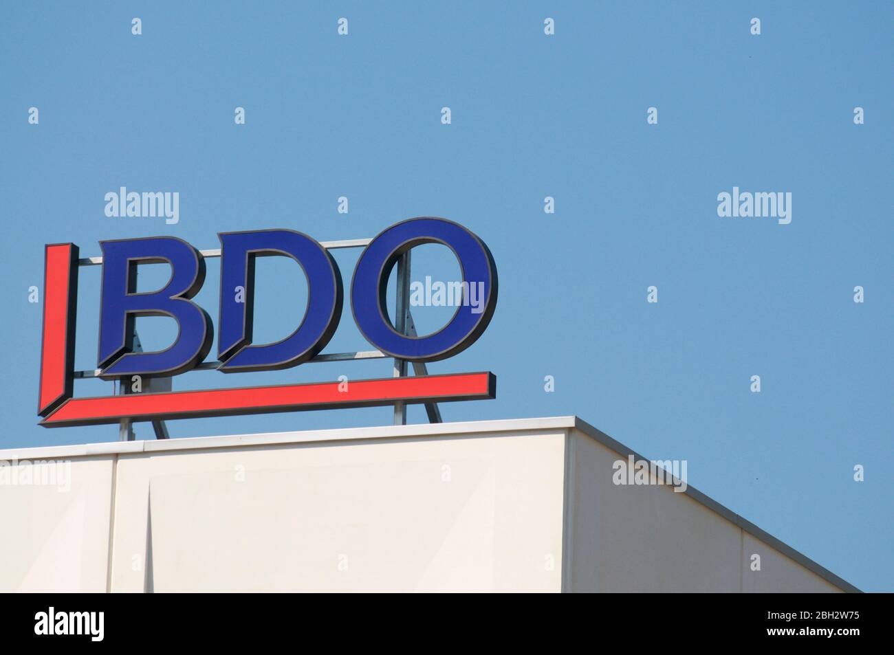 Lamone, Ticino, Switzerland - 23rd April 2020 : BDO logo hanging on a ...