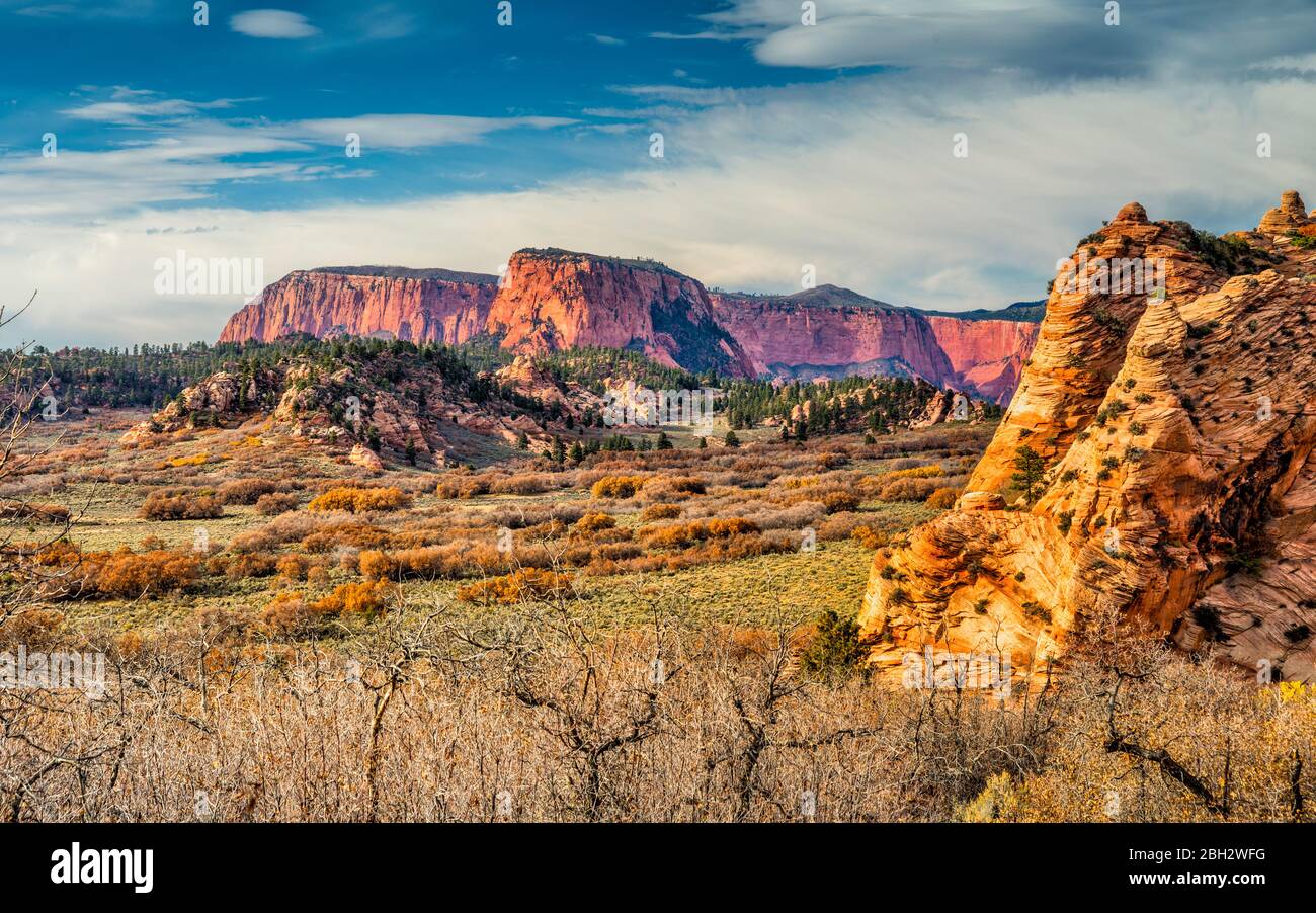 Hop Valley, Firepit Knoll on right, Red Butte in distance, view from ...