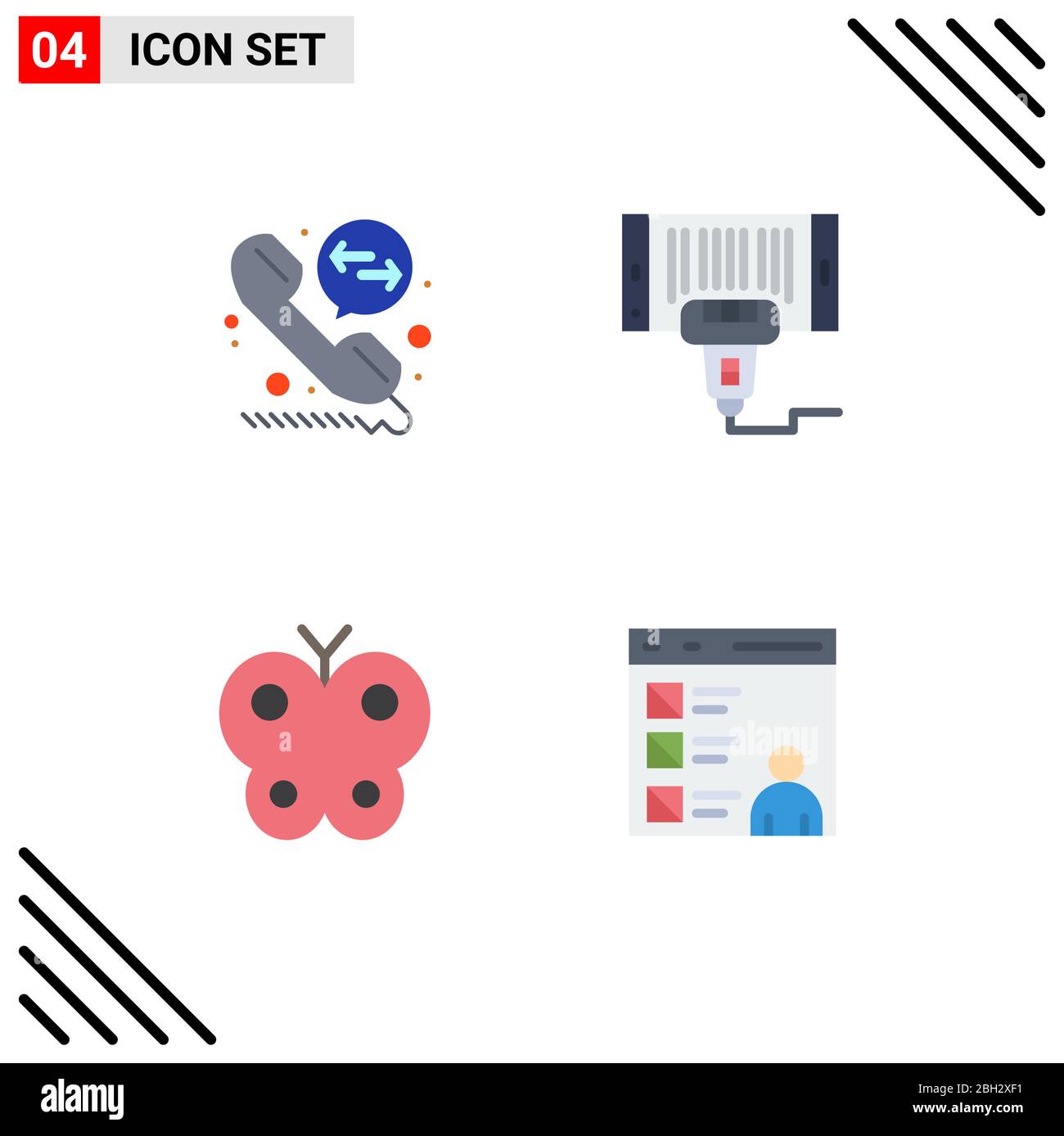 Set of 4 Vector Flat Icons on Grid for call deflection, butterfly ...
