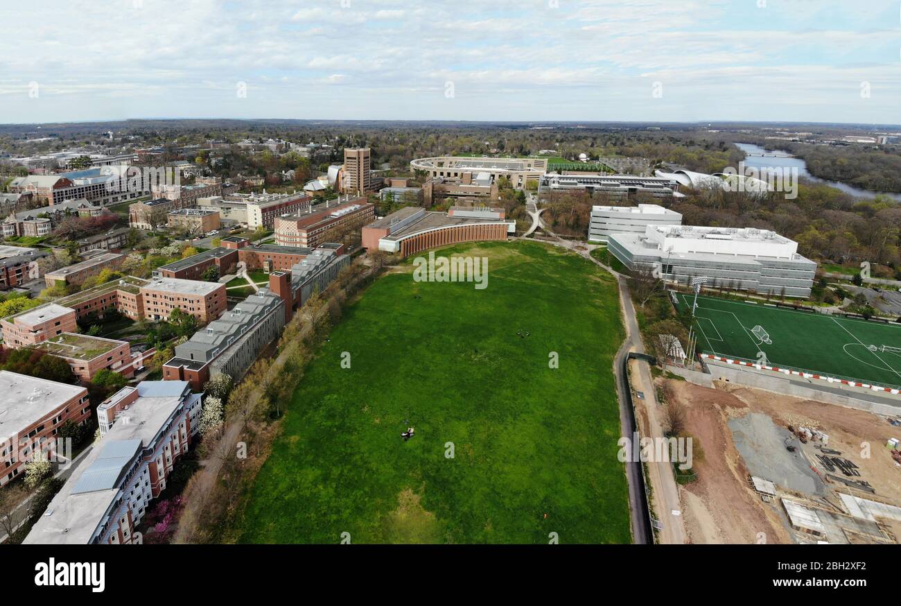 PRINCETON, NJ -12 APR 2020- Aerial view of the town of Princeton, New ...