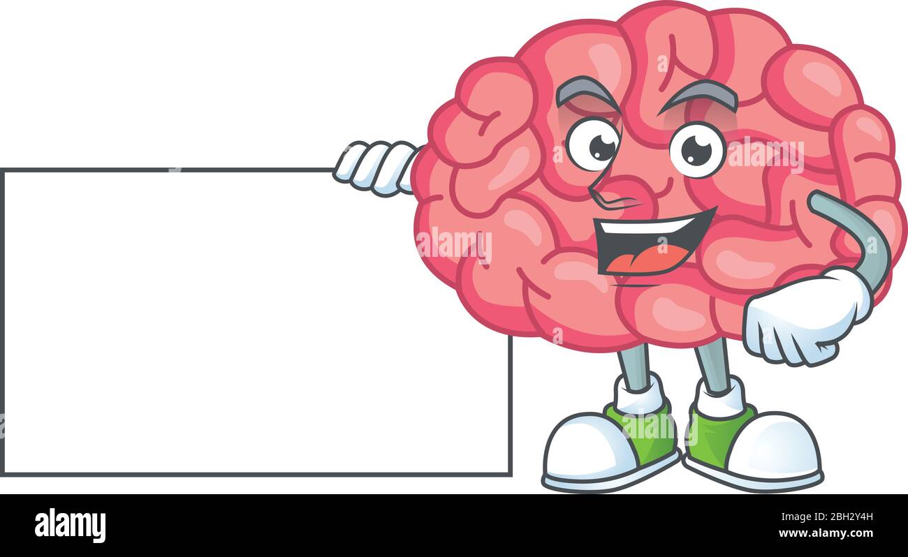 Brain cartoon character concept Thumbs up having a white board Stock ...