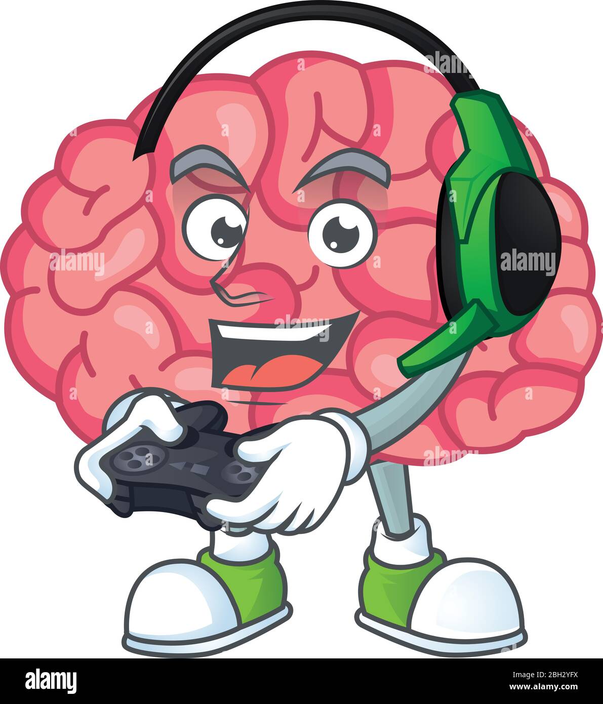 A cartoon design of brain talented gamer play with headphone and ...