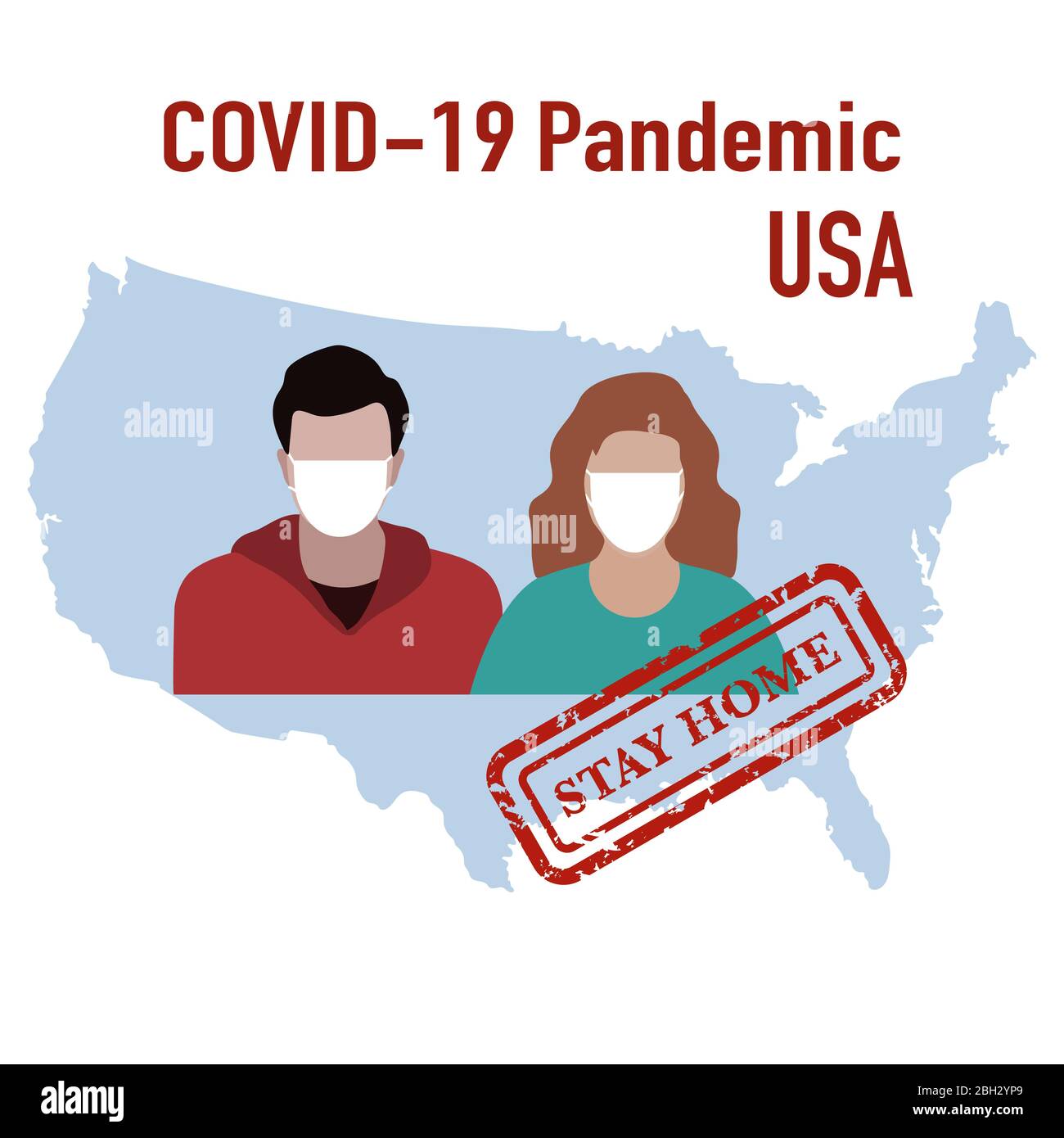 Vector illustration USA Map Covid-19 People in protective masks ...