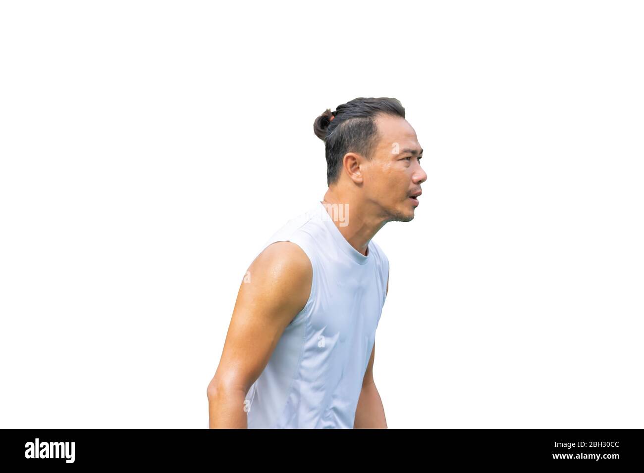 Isolated Portrait Asian man exercise sweat shirt wet on a white ...