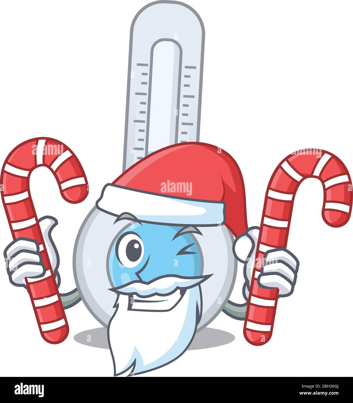 Friendly cold thermometer in Santa Cartoon character holds Christmas ...