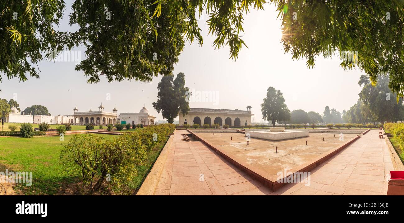 Red Fort of Delhi, inner buildings panorama, India Stock Photo - Alamy