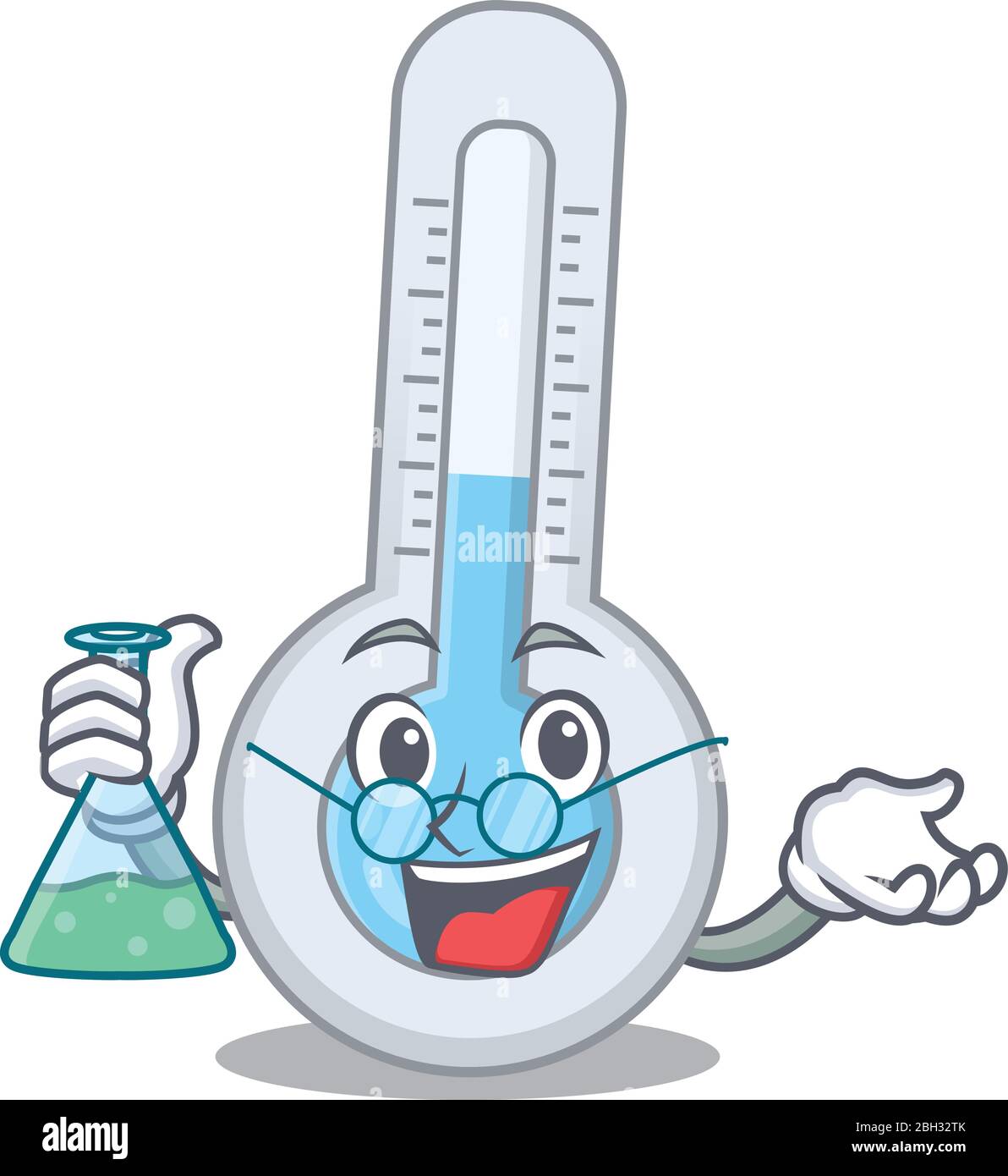 Cold thermometer smart Professor Cartoon design style working with ...
