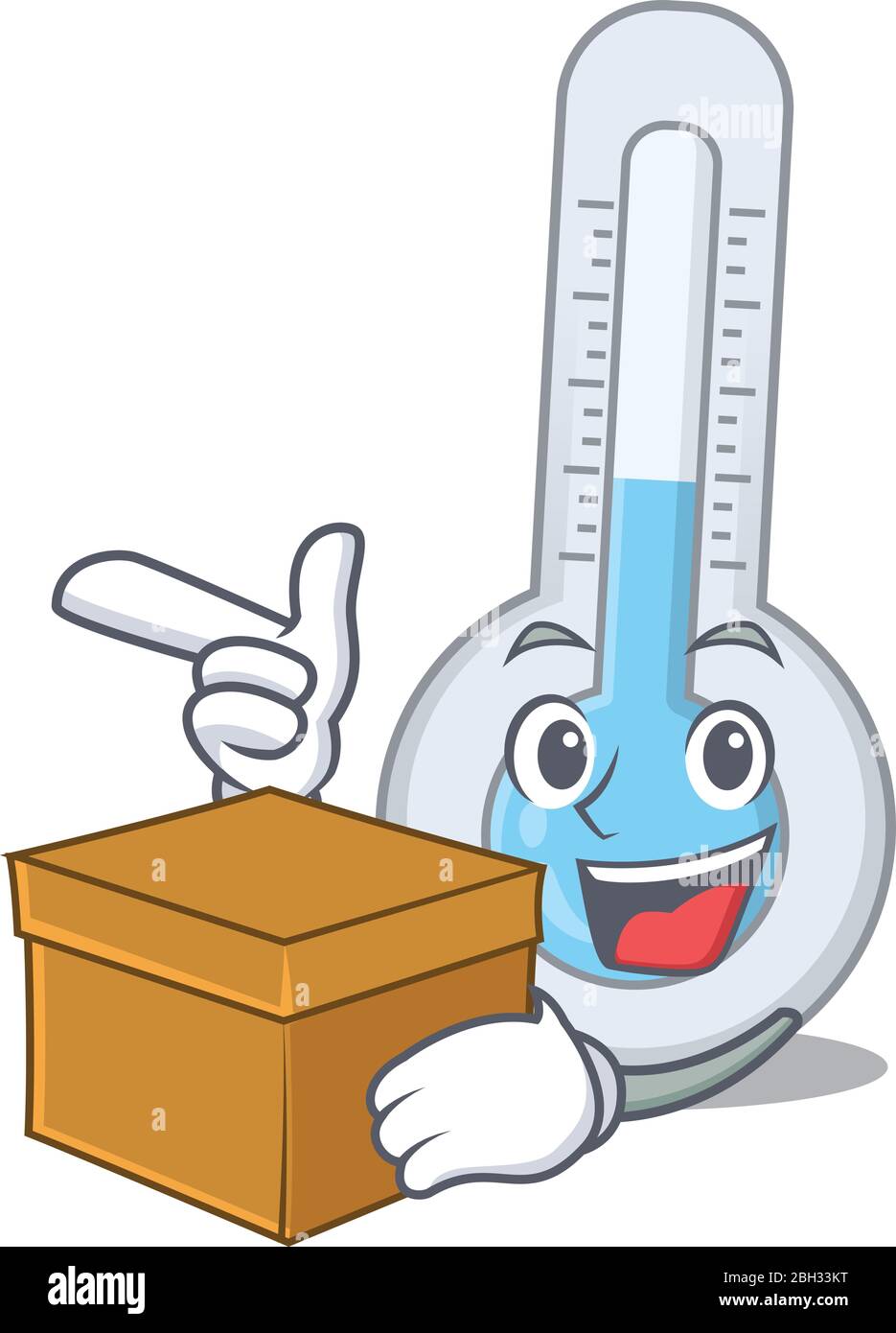 An picture of cold thermometer cartoon design concept holding a box ...