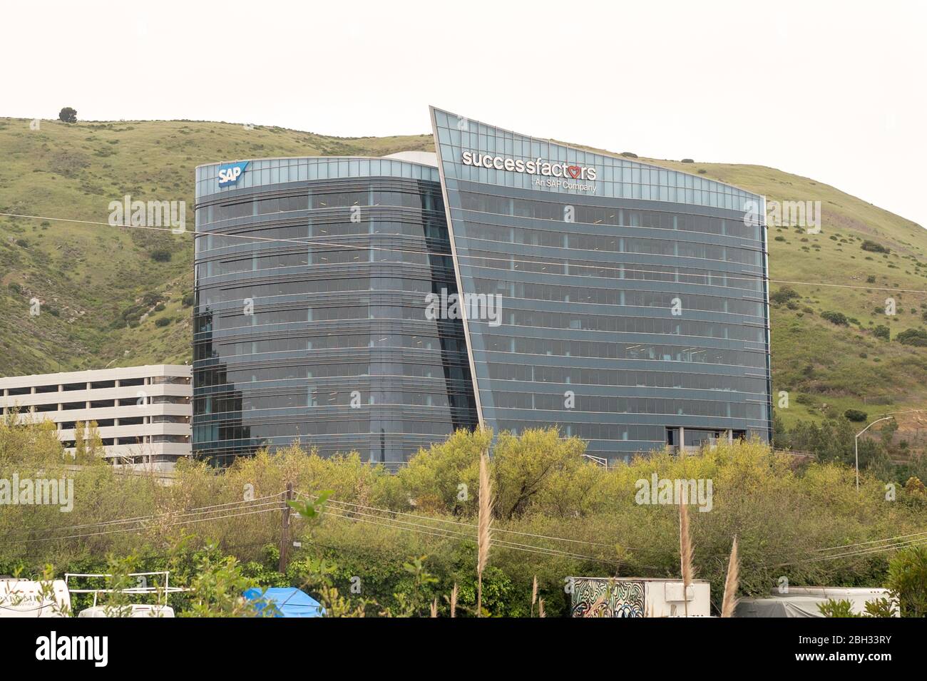 Distance view of office with logos for SAP and SuccessFactors in South ...