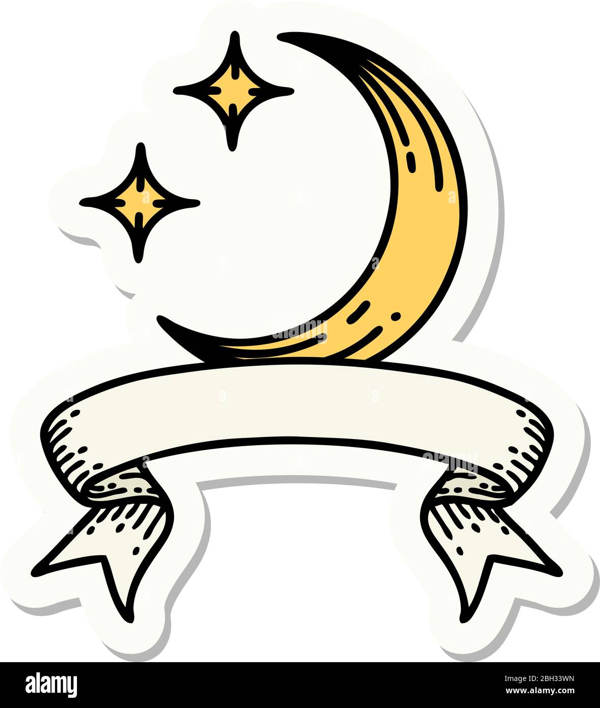 tattoo style sticker with banner of a moon and stars Stock Vector Image ...