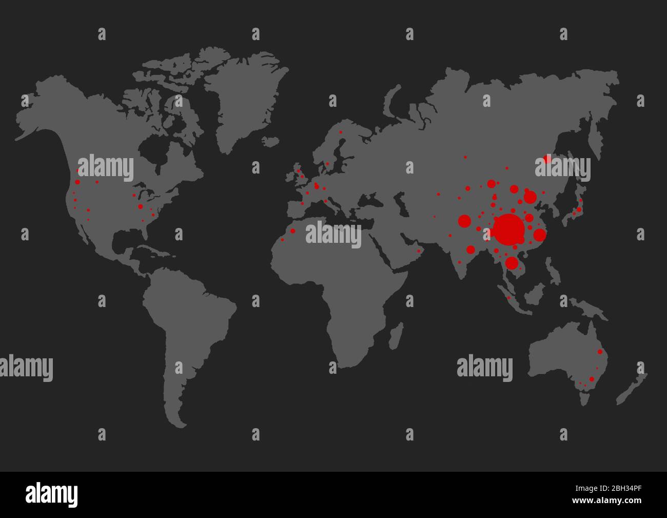 Coronavirus at Wuhan China. The red map of china on world map with dots ...