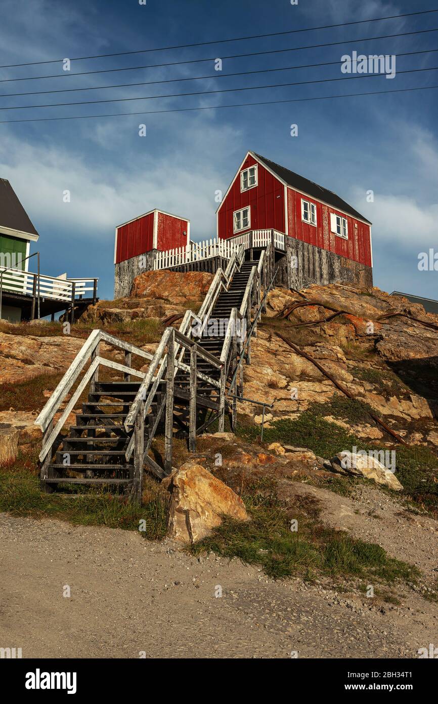 Traditional wooden houses in Greenland with staircase Stock Photo - Alamy