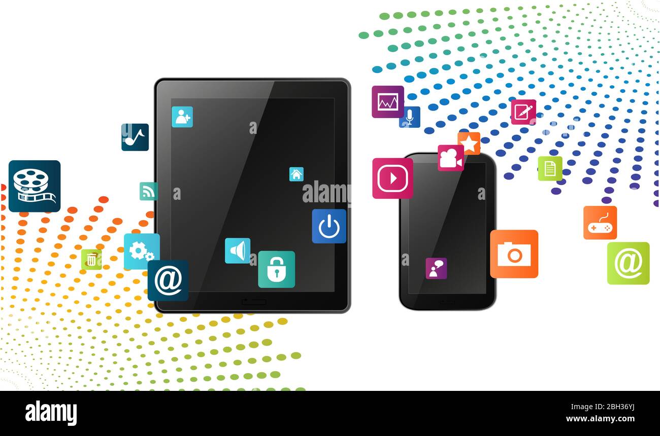 various applications for mobile devices on abstract background Stock ...