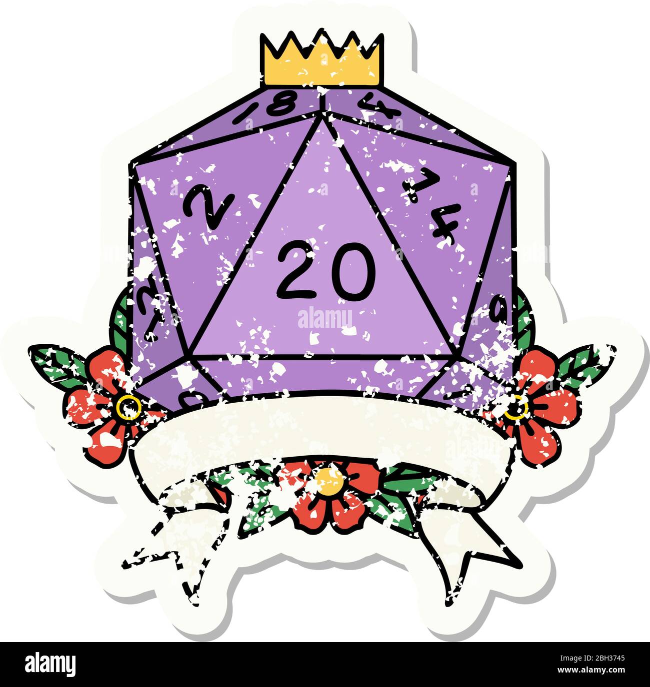 grunge sticker of a natural 20 critical hit D20 dice roll Stock Vector ...