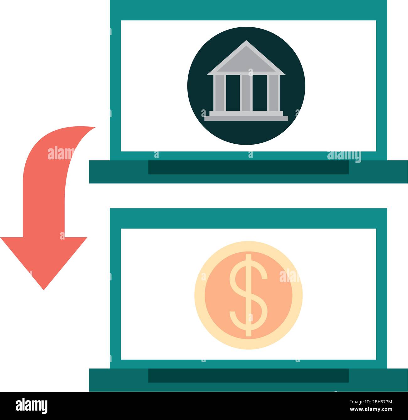 mobile banking, laptops connected bank transaction money vector ...