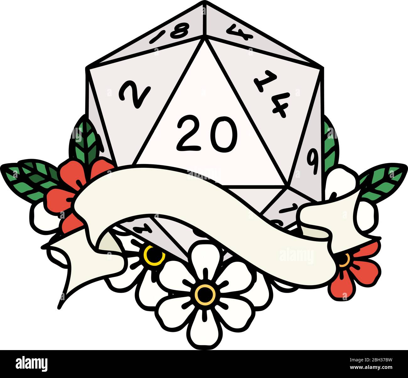 Retro Tattoo Style natural twenty D20 dice roll Stock Vector Image ...