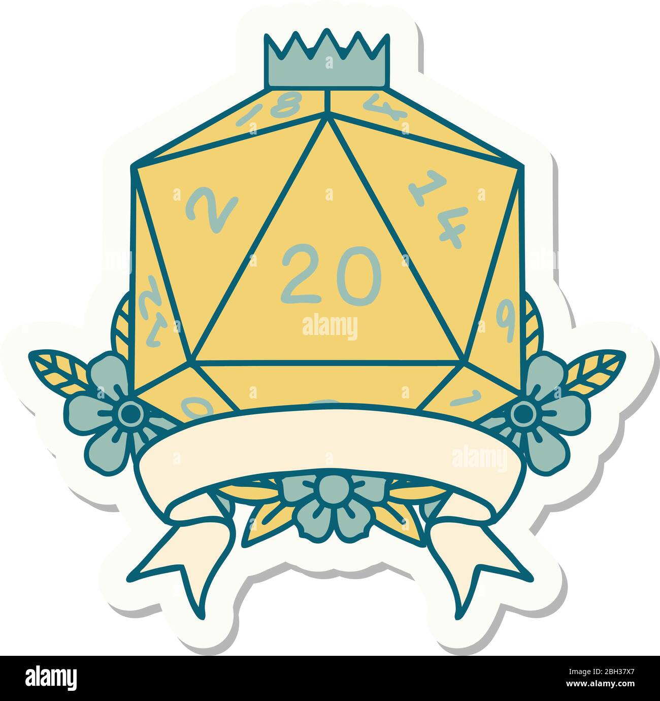 sticker of a natural 20 critical hit D20 dice roll Stock Vector Image ...