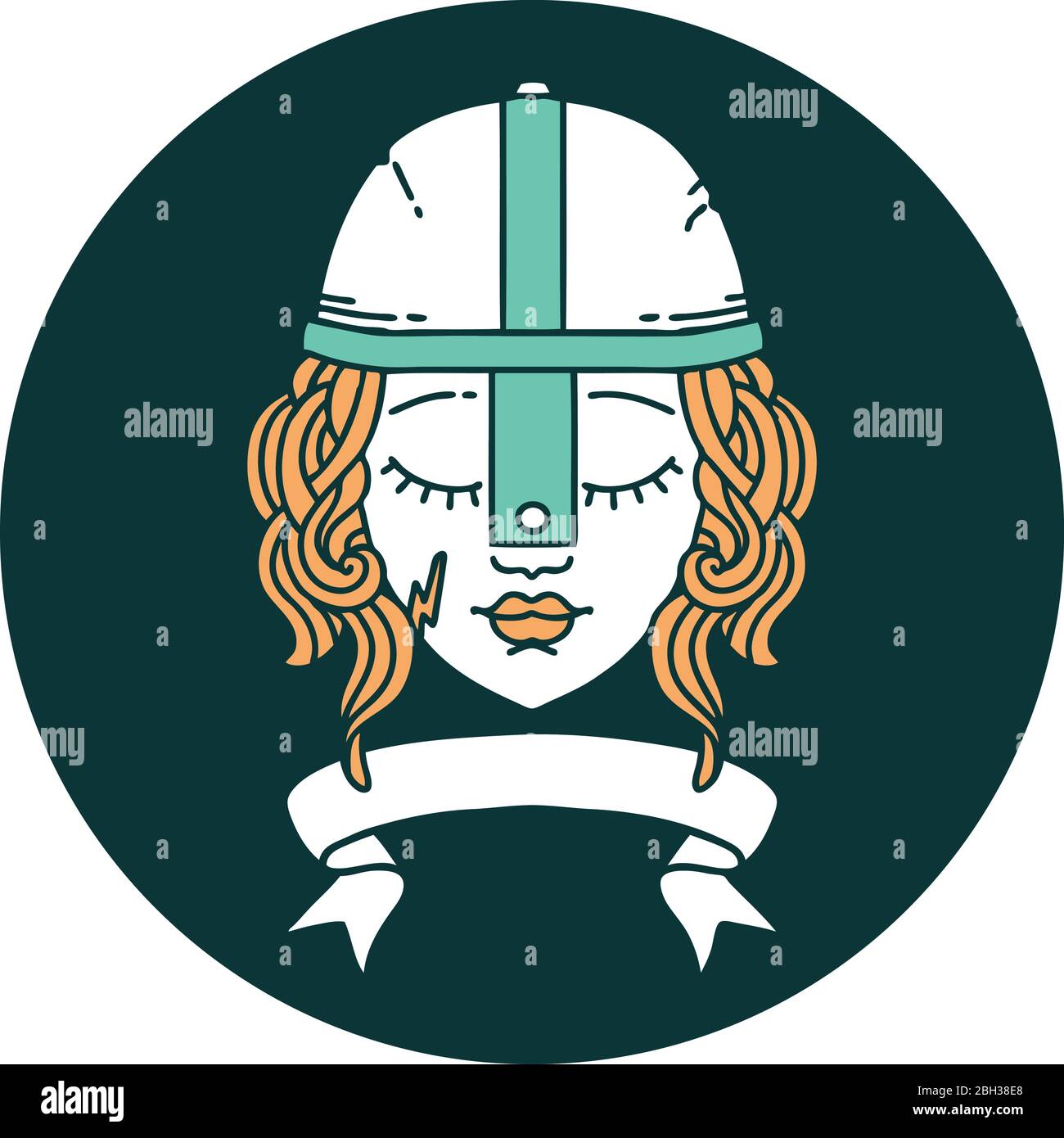 icon of human fighter character with scroll banner Stock Vector Image ...