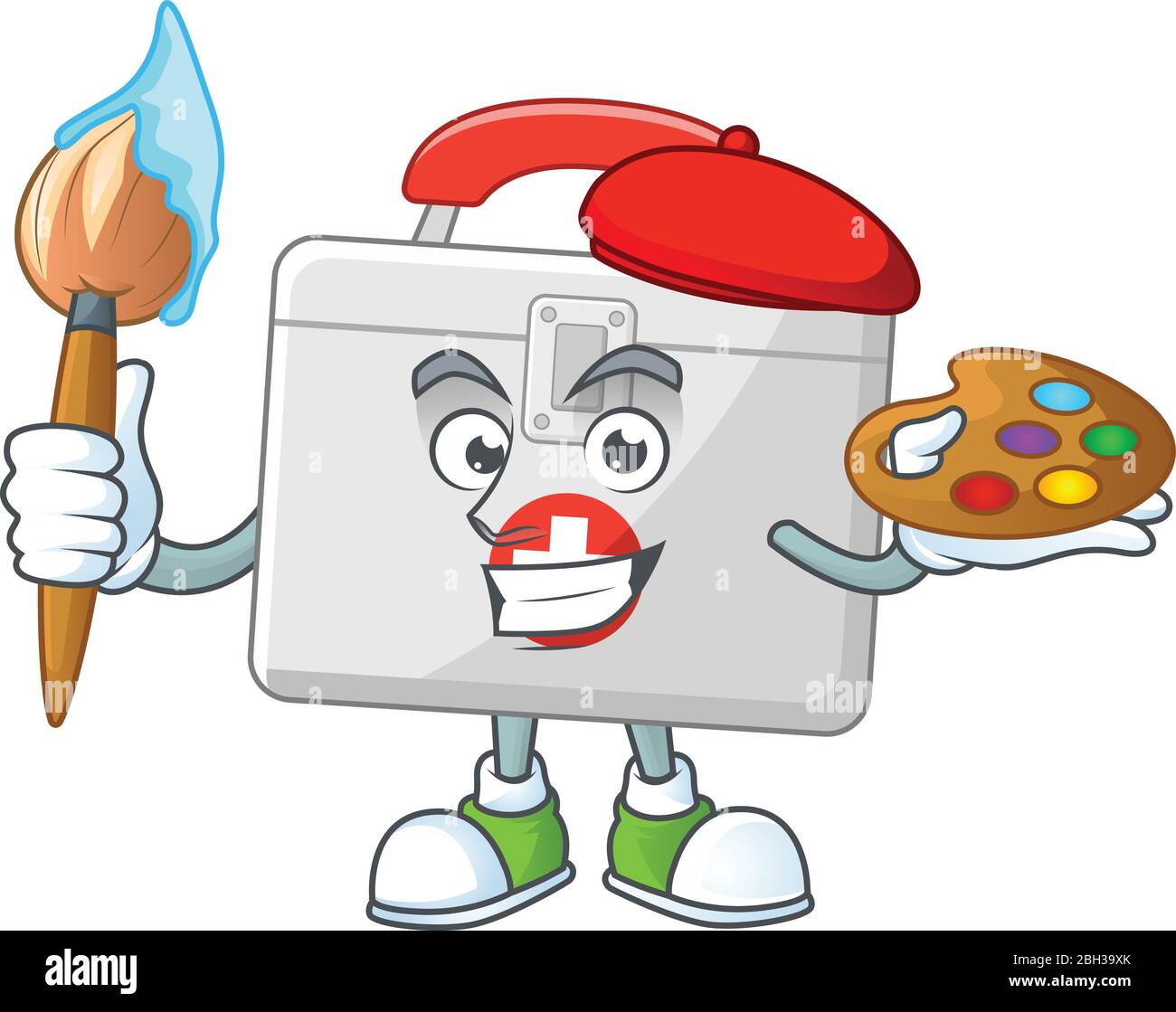Artistic Artist of first aid kit cartoon character painting with a ...