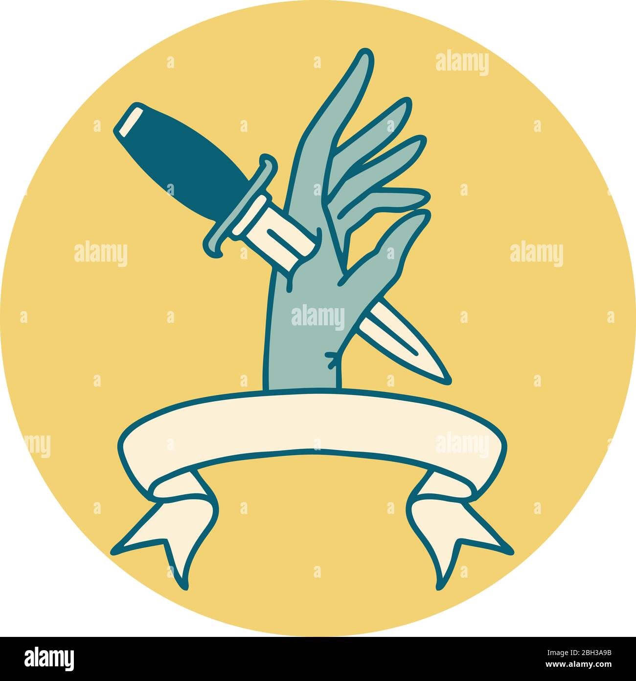 tattoo style icon with banner of a dagger in the hand Stock Vector ...