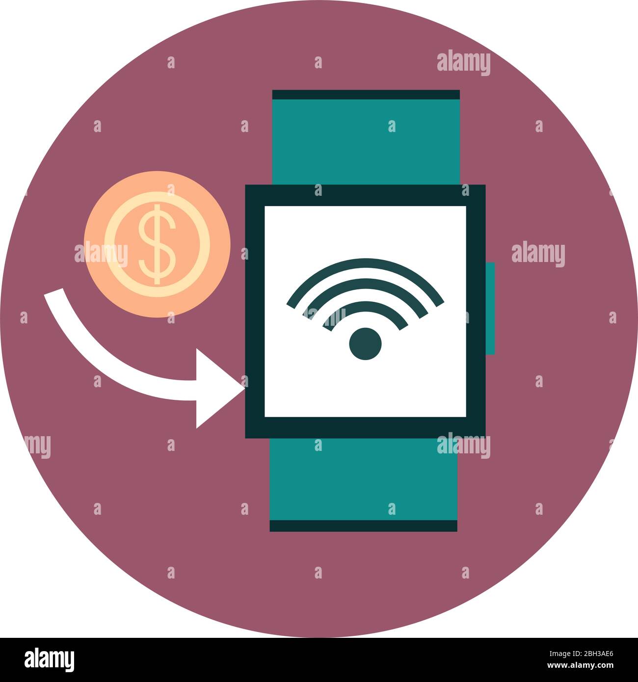 mobile banking, smart watch connection money vector illustration block ...