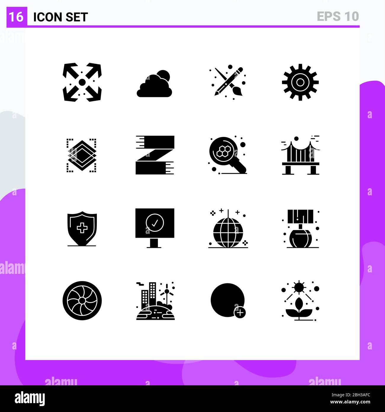 16 Universal Solid Glyph Signs Symbols of layer, layers, paint, cogs ...