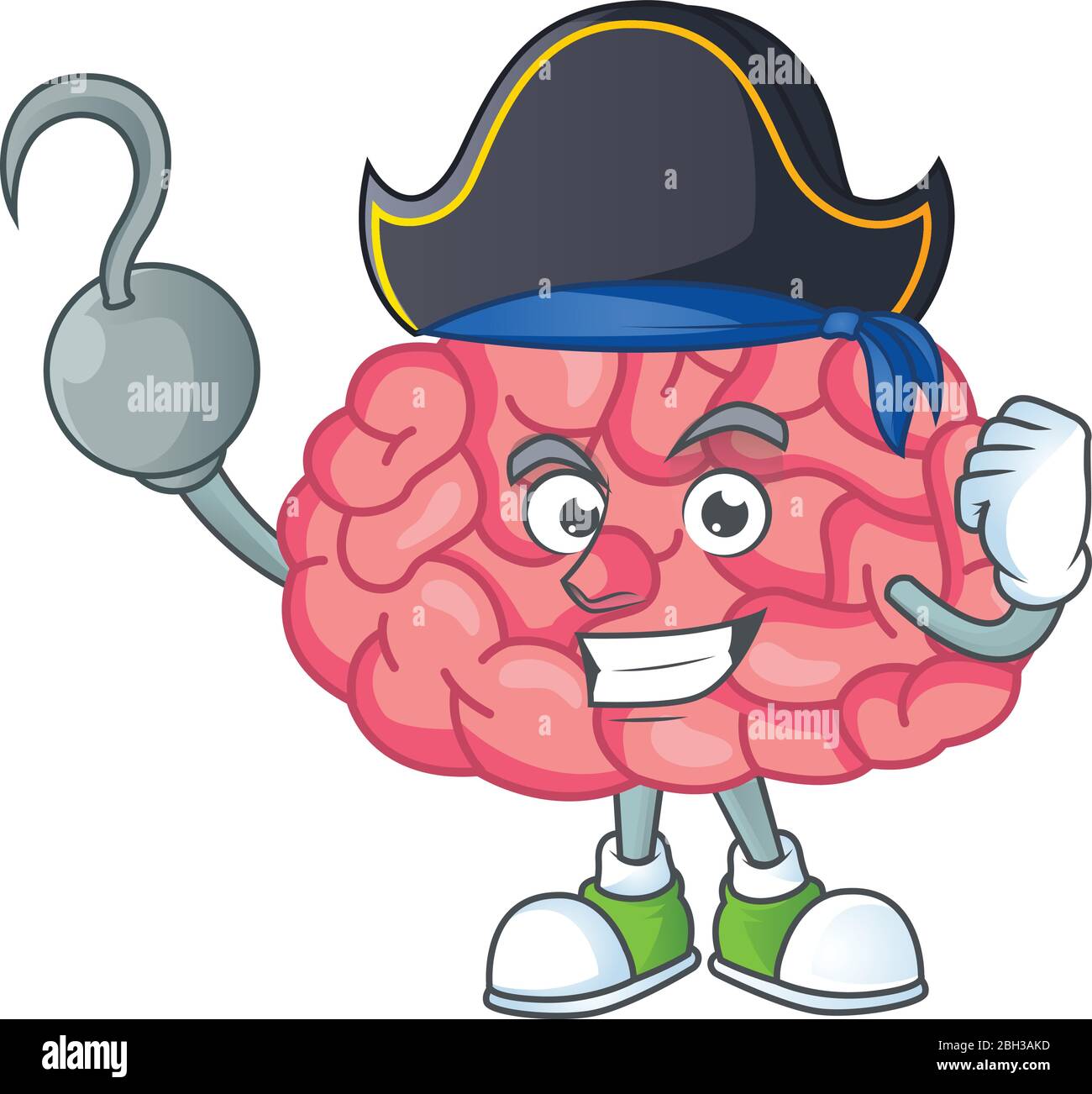 Cool pirate of brain cartoon design style with one hook hand Stock ...
