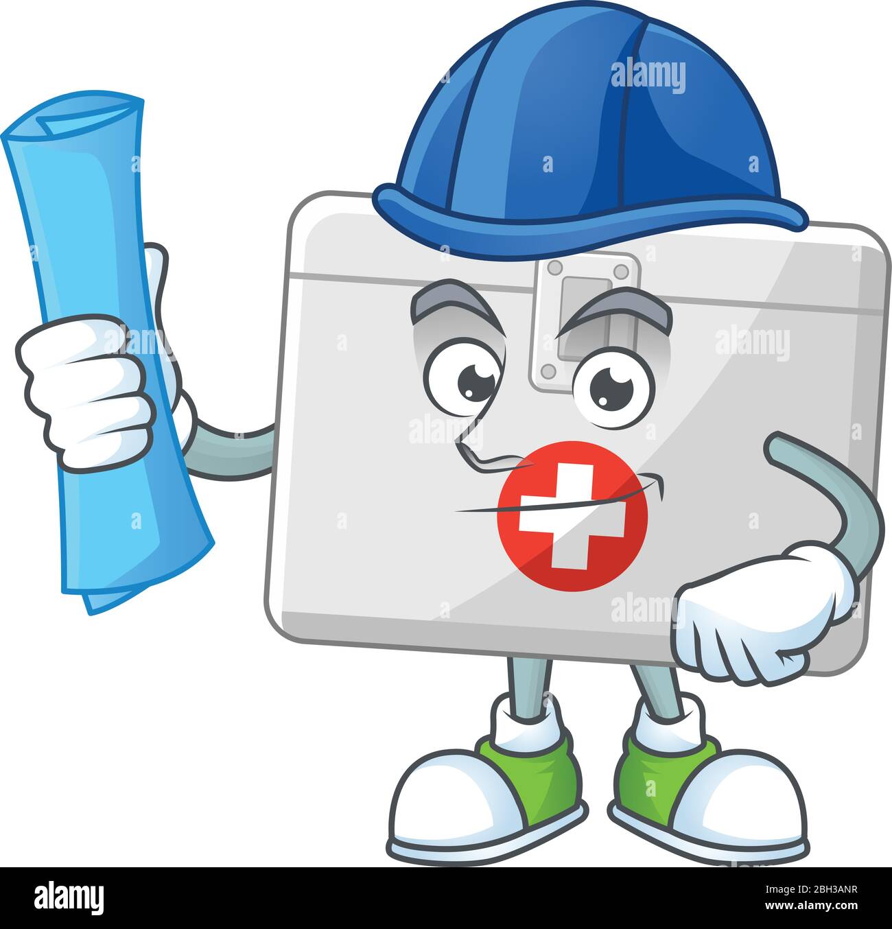 Talented Architect first aid kit cartoon design style having blue ...