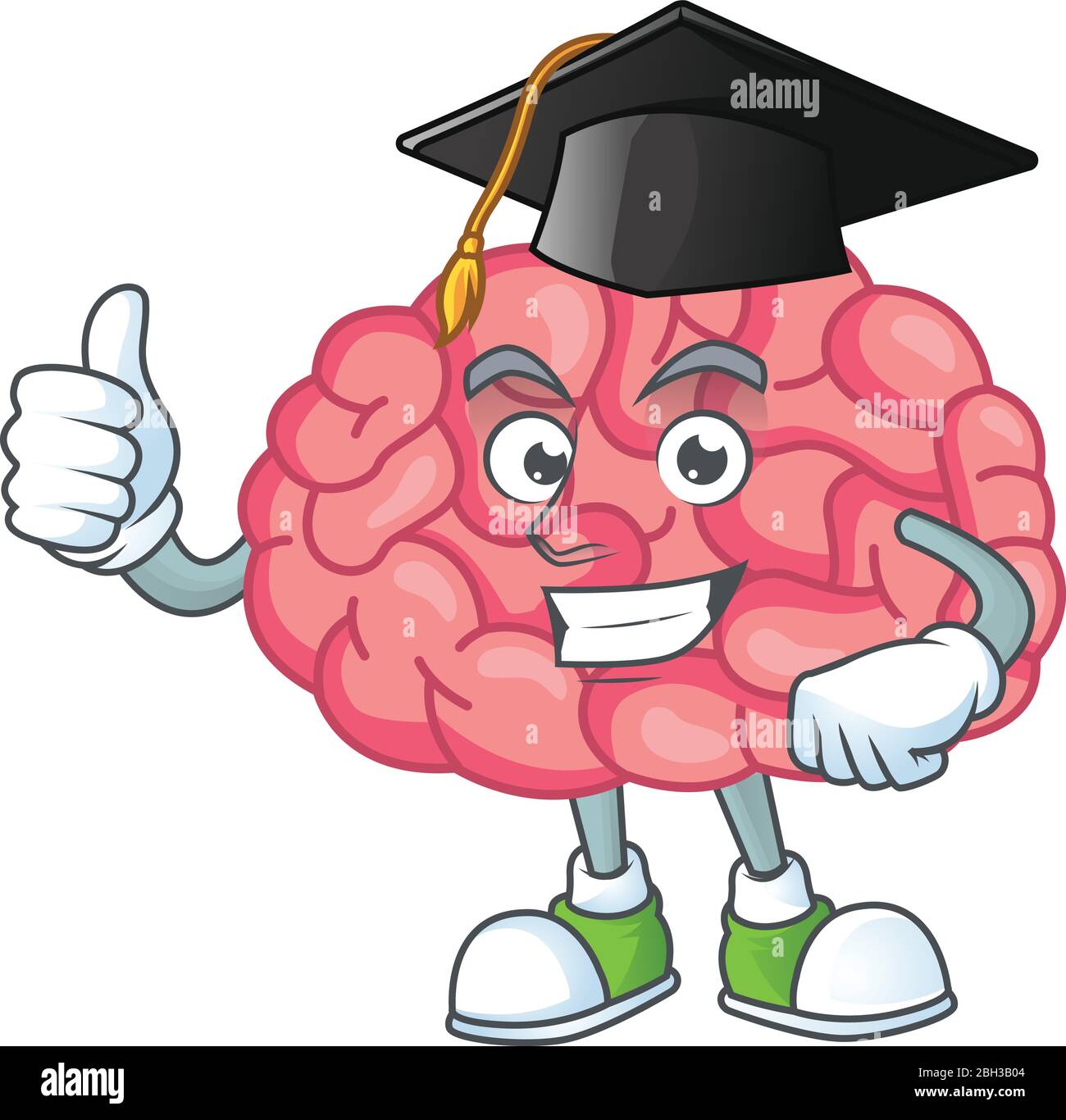 Mascot design concept of brain proudly wearing a black Graduation hat ...