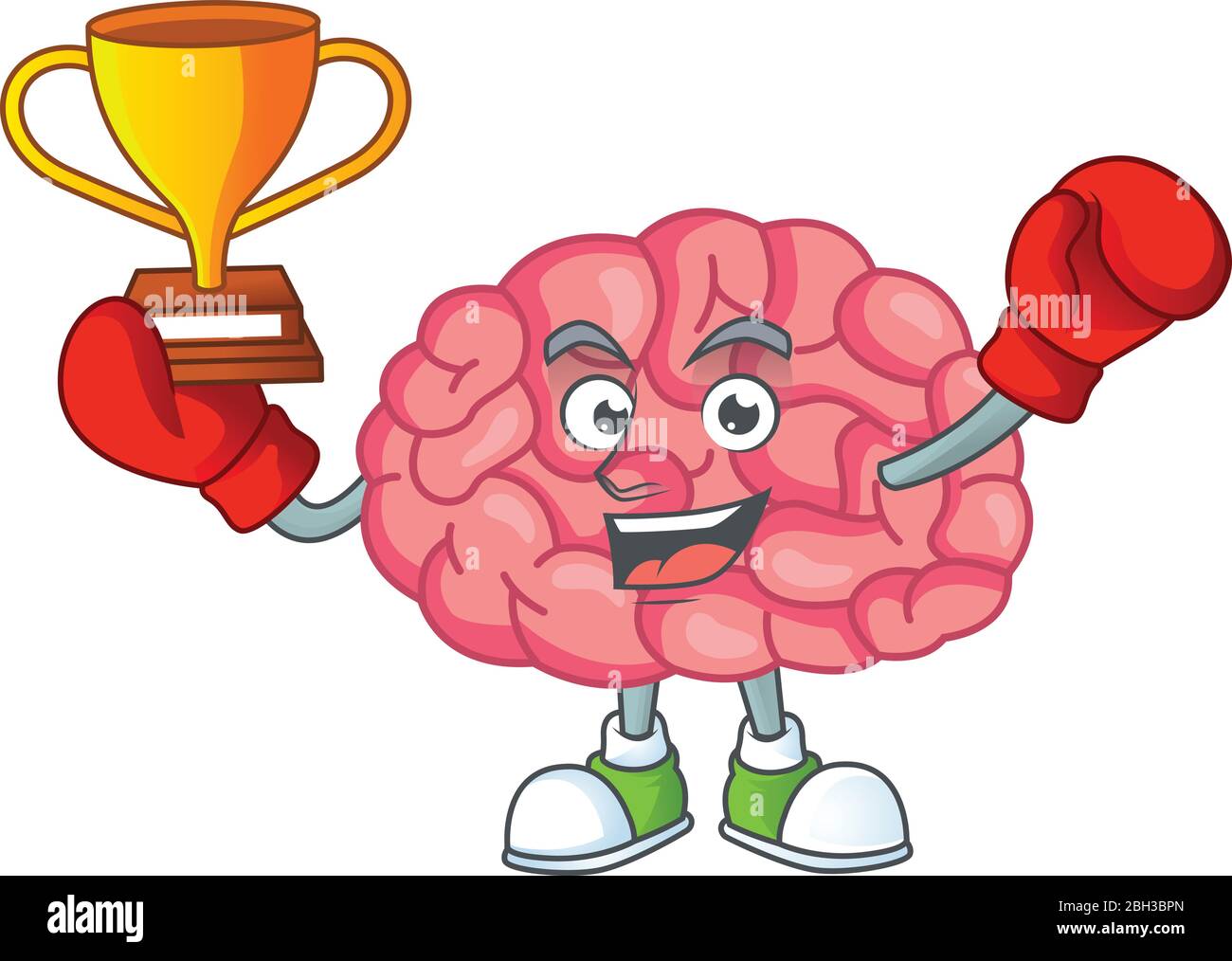 Proudly face of boxing winner brain presented in cartoon character ...